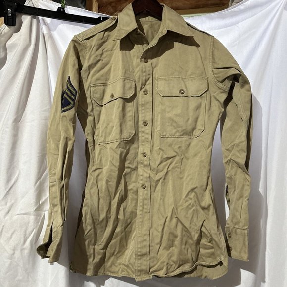 U.S. Army | Shirts | Vtg Us Army Tan Uniform Shirt Khaki Cotton Long ...